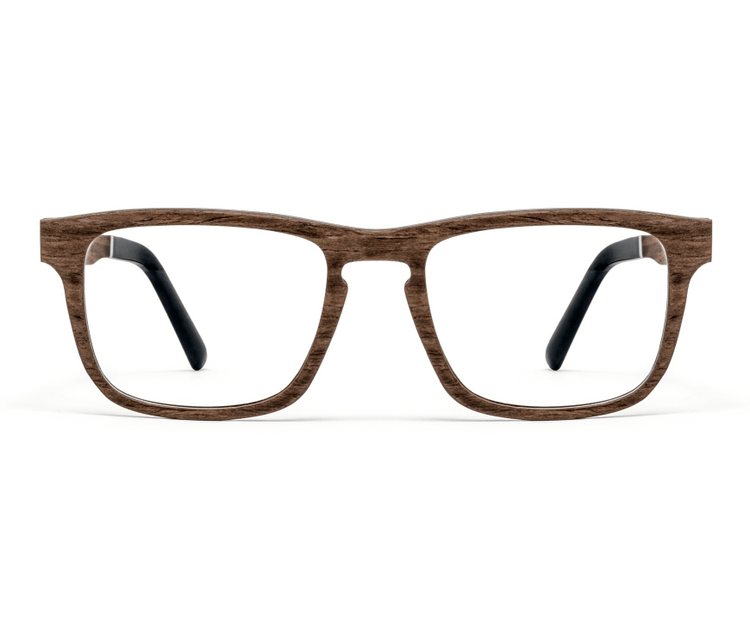 Bold Brown Eyeglasses | Rectangle Brown Oak Wood Glasses | Kraywoods
